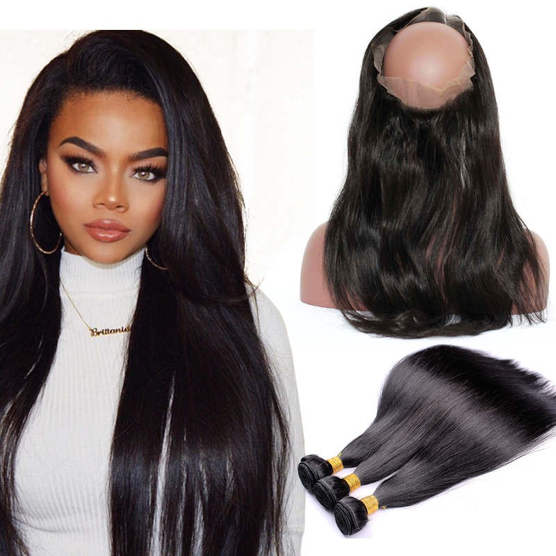 360 Frontal Closure With 2 Bundles Straight Brazilian Virgin Hair 360