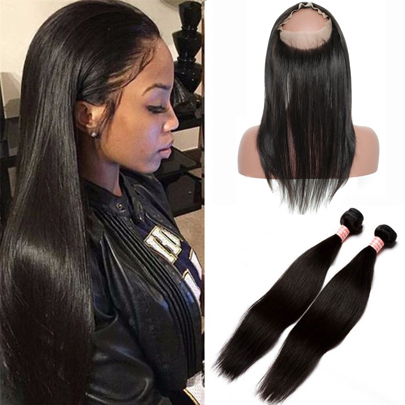 360 Frontal Closure With 2 Bundles Straight Brazilian Virgin Hair 360